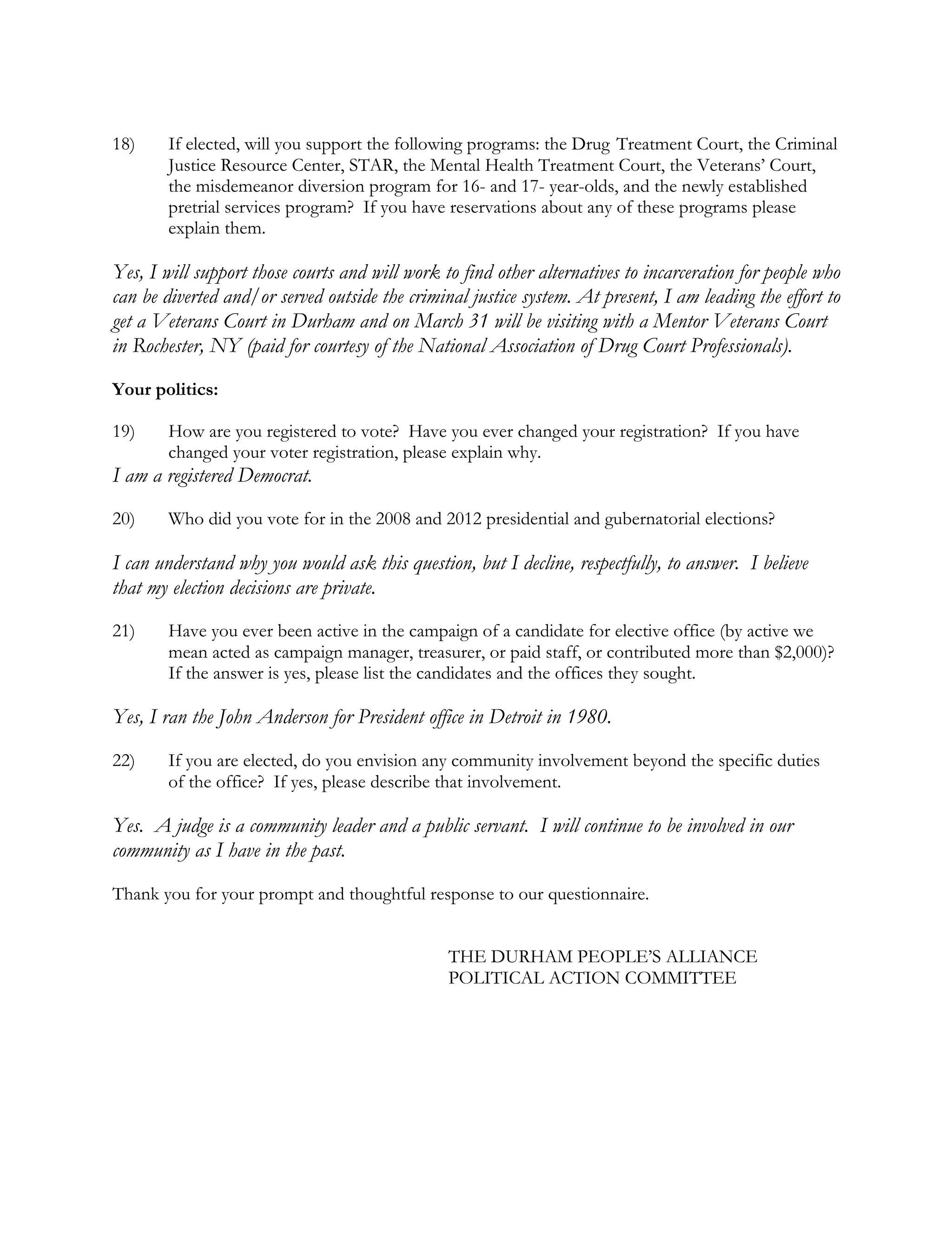 Nancy Gordon 2014 PA-PAC Questionnaire | PDF