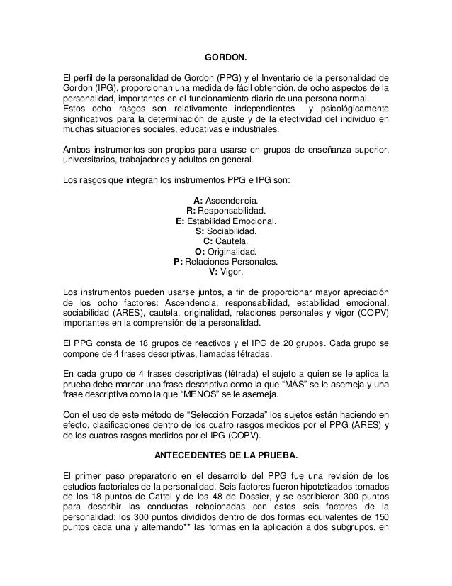 Test Perfil E Inventario De La Personalidad De Gordon - Citas Para ...