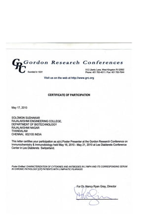Gordon Research Conference Certificate | DOC