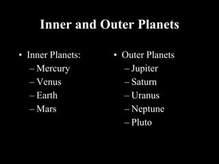 Inner And Outer Planets Ppt