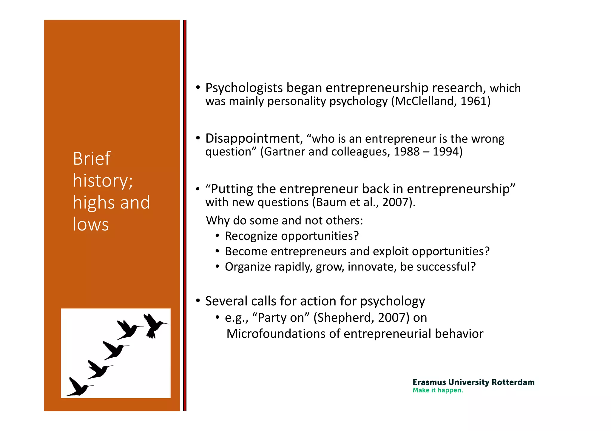 Psychology of entrepreneurship, review and future directions | PDF