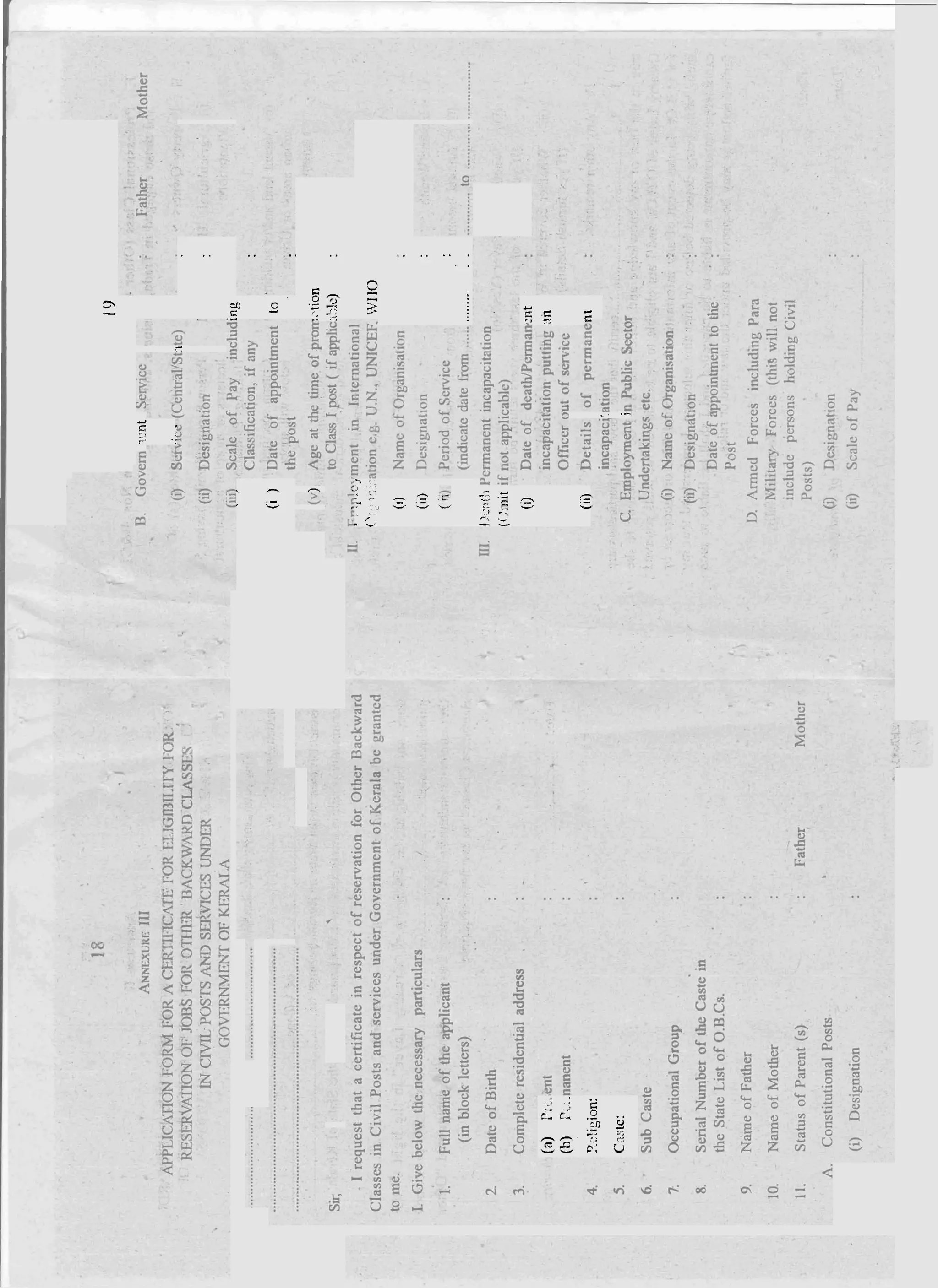 Non creamy layer certificate for KERALA OBC- criteria for the issue. | PDF