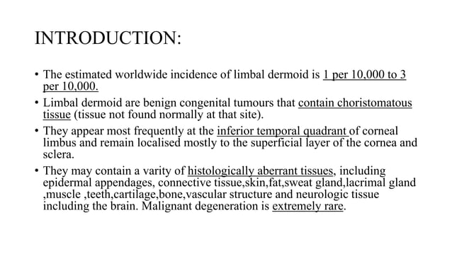 LIMBAL DERMOID -HAIRY EYEBALL | PPT