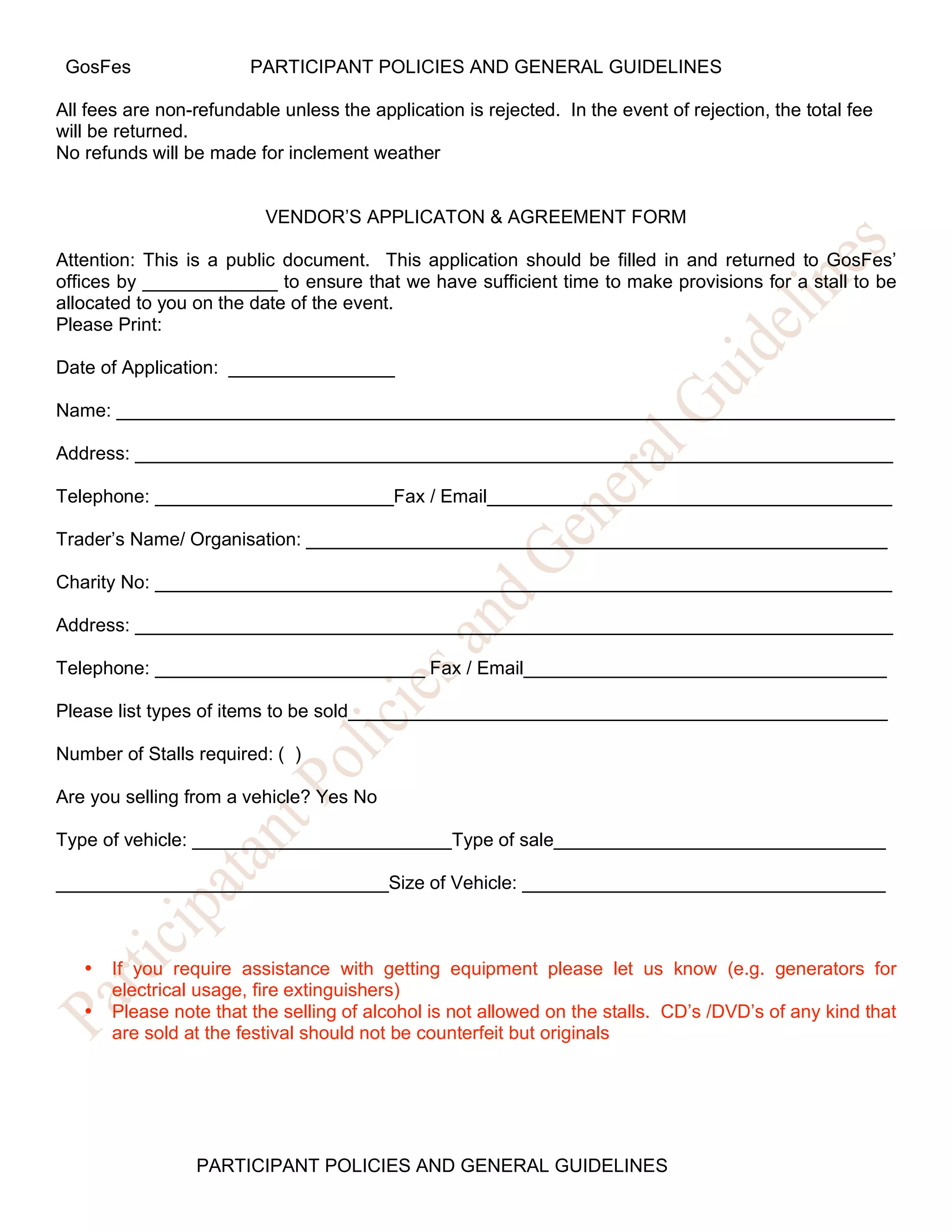Gos Fes Participant Policies Application Form | PDF