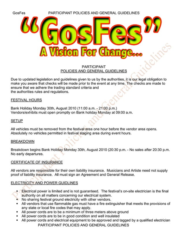 Gos Fes Participant Policies Application Form | PDF
