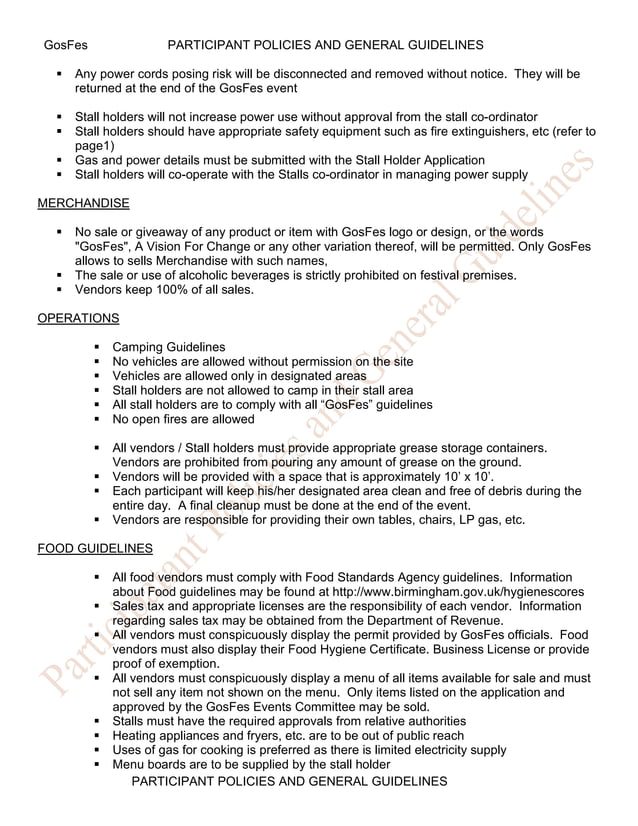 Gos Fes Participant Policies Application Form | PDF