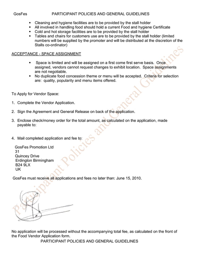 Gos Fes Participant Policies Application Form | PDF