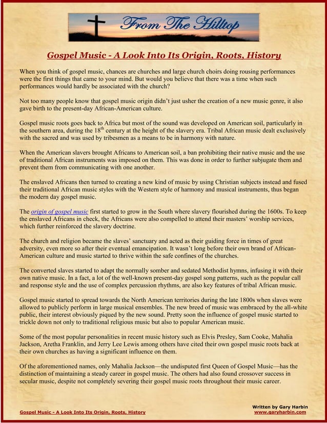Gospel Music - A Look Into Its Origin, Roots, History | PDF | Gospel ...
