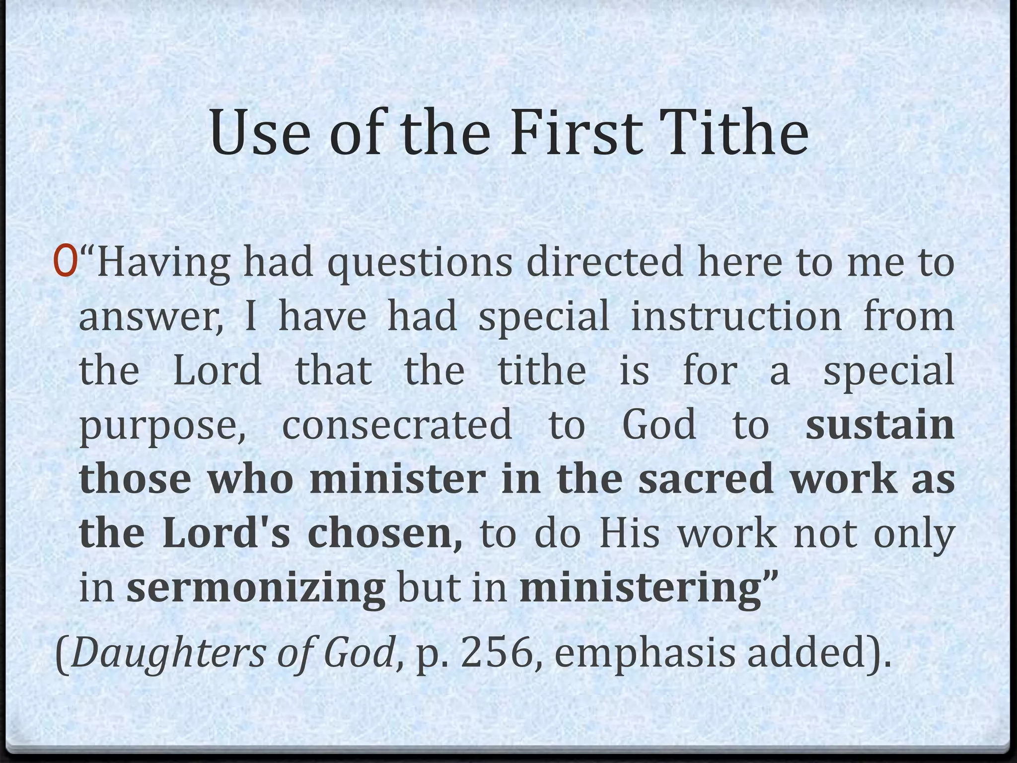 Gospel order 18-20 - tithes and offerings it's use | PPT