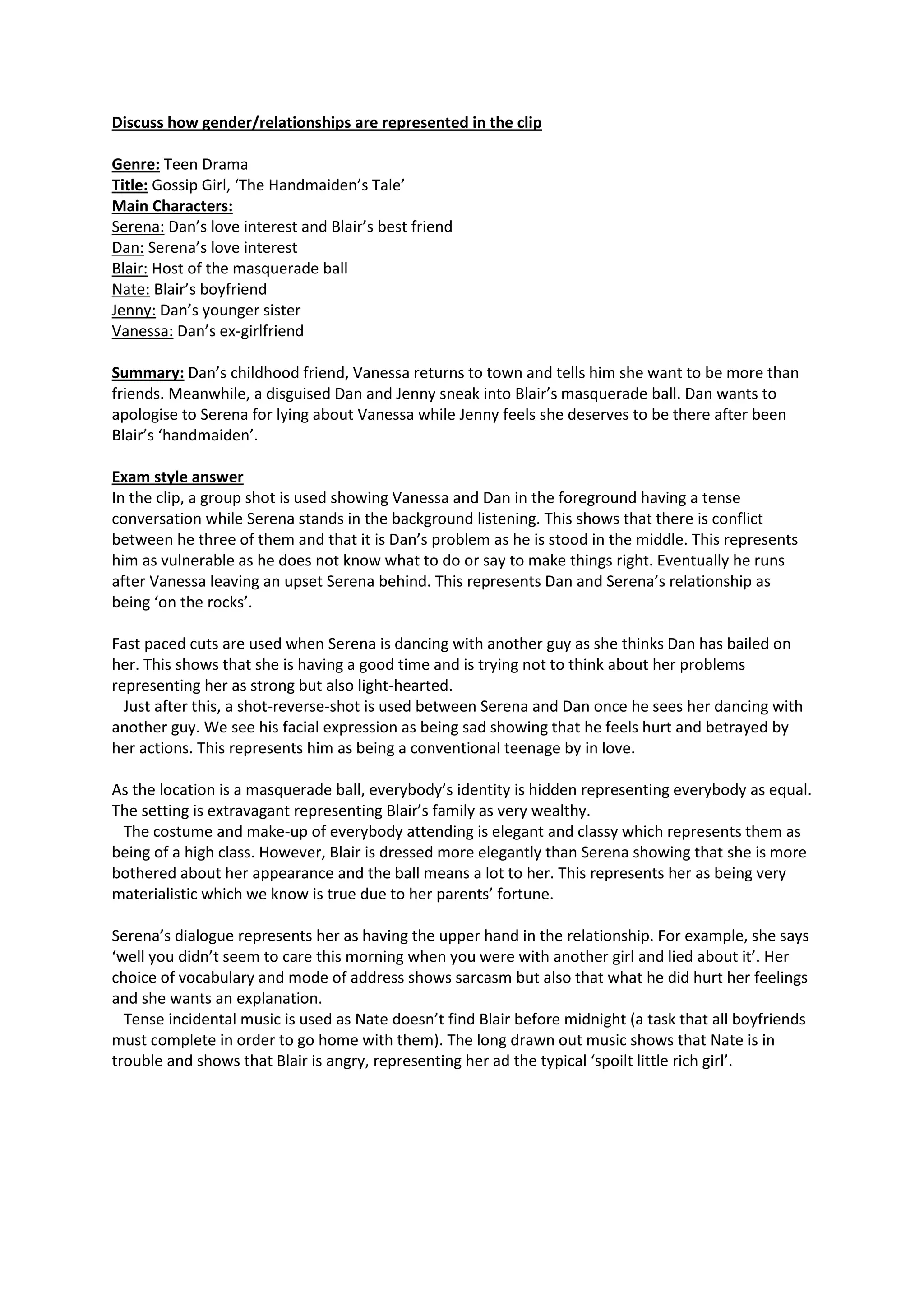 Gossip girl exam style answer | DOCX