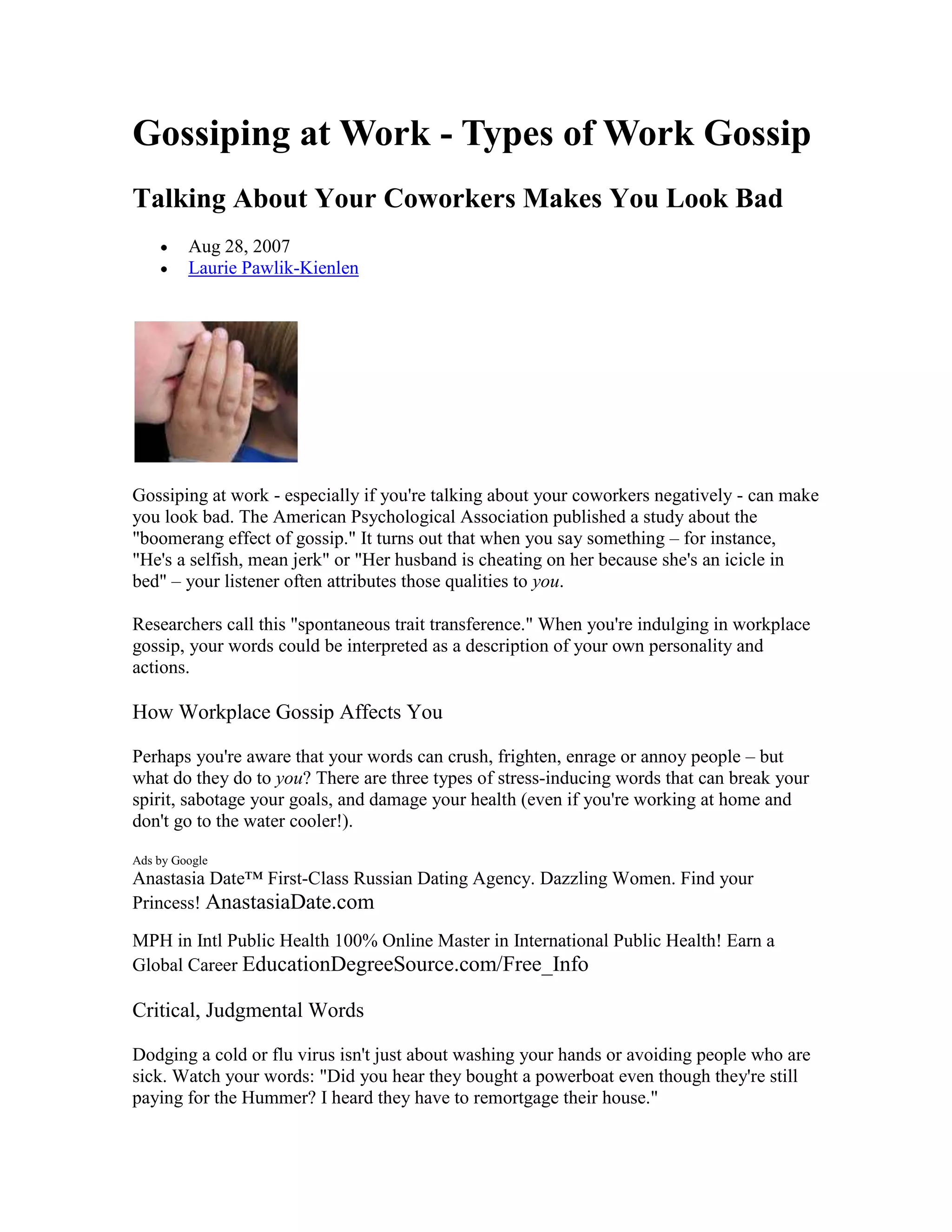 Gossiping at work | DOCX