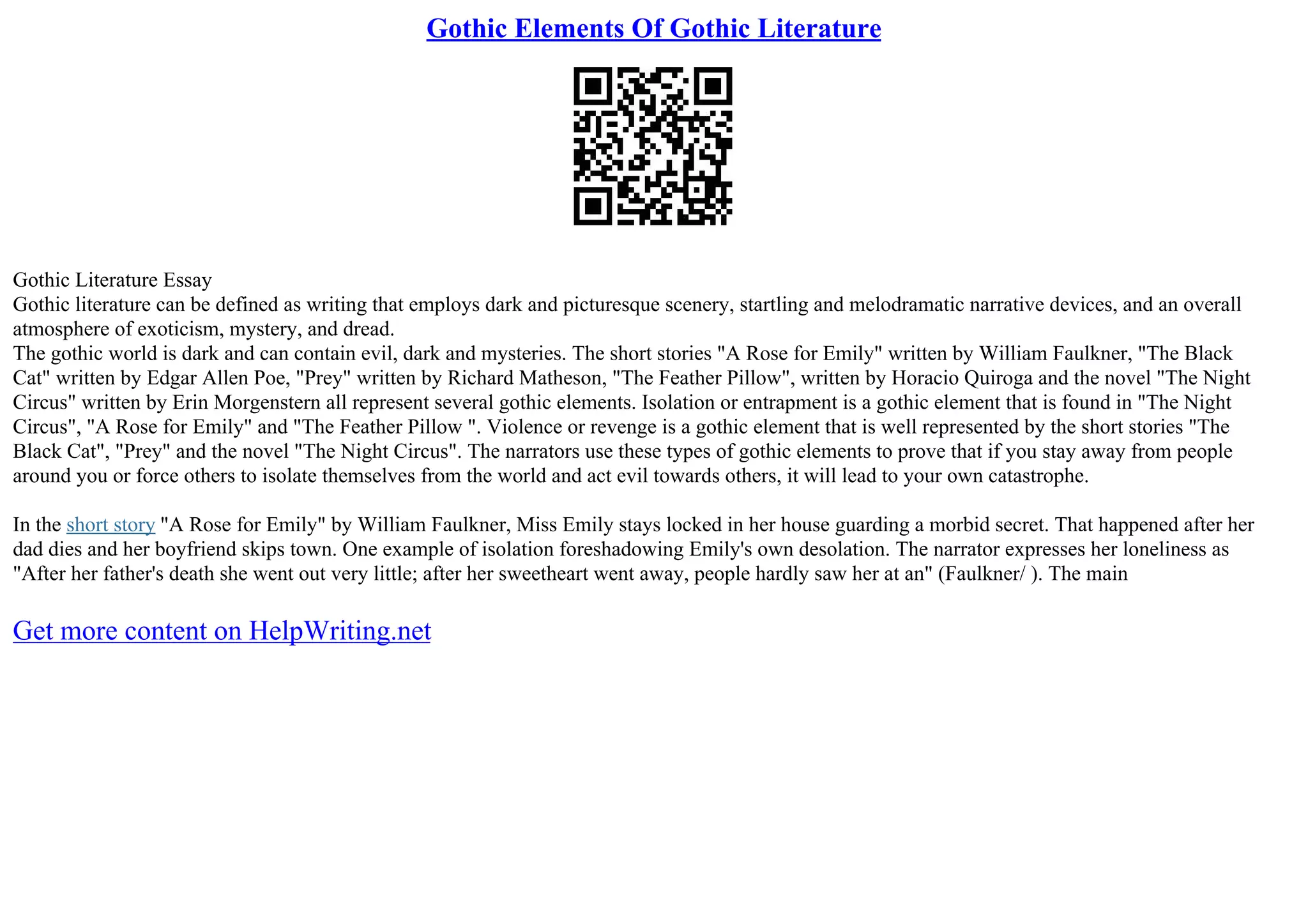 Gothic Elements In Gothic Literature | PDF