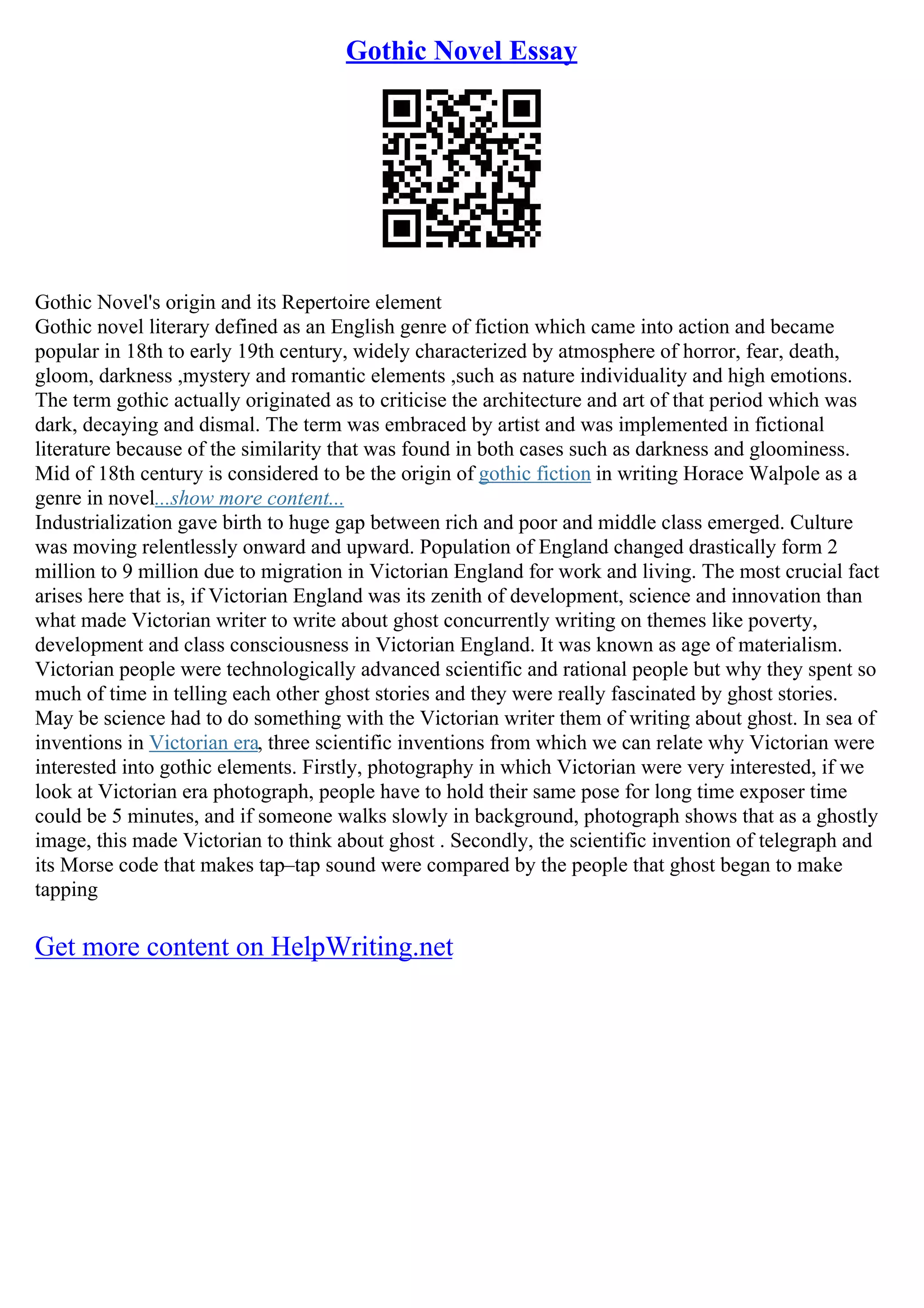 Gothic Novel Essay | PDF