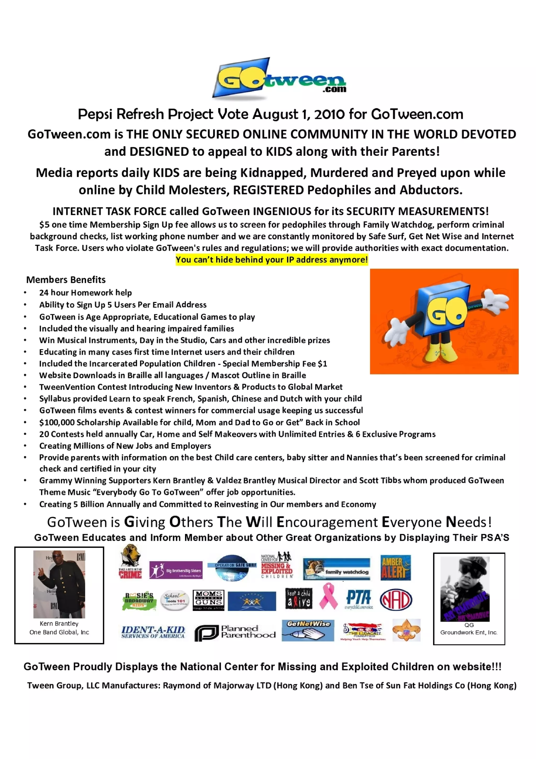 GoTween Pepsi Refresh Project Vote August 1 | PDF