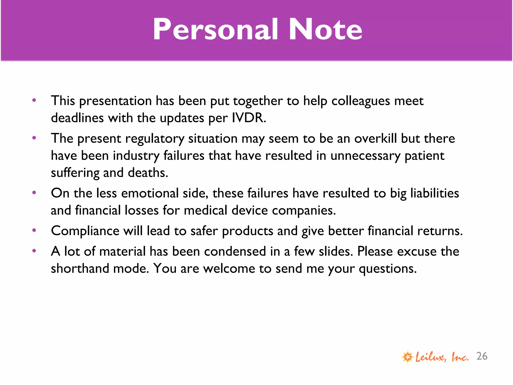 Classification of In Vitro Diagnostic Devices per FDA and IVDR Rules | PPT