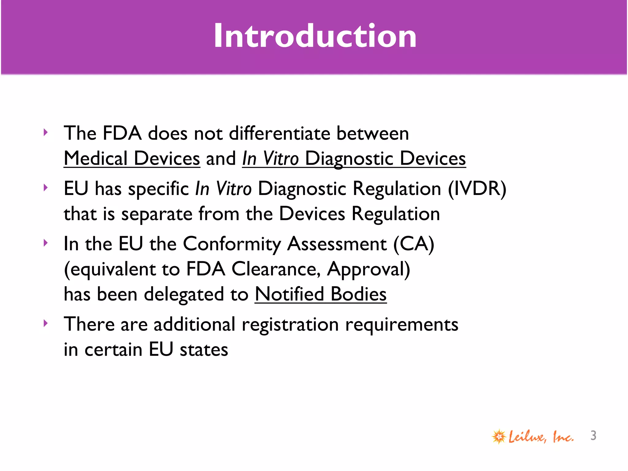 Classification of In Vitro Diagnostic Devices per FDA and IVDR Rules | PDF