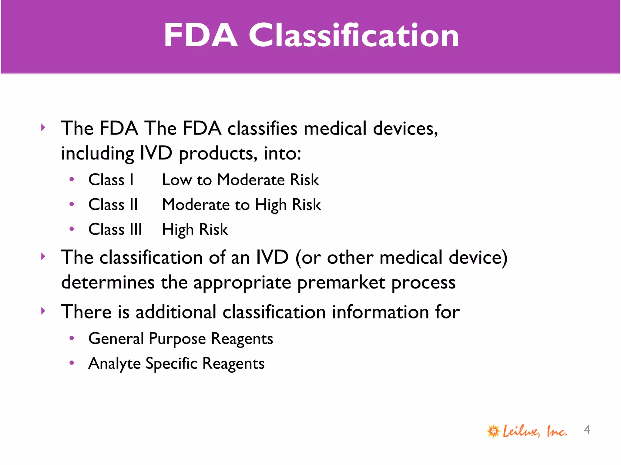 Classification of In Vitro Diagnostic Devices per FDA and IVDR Rules | PDF