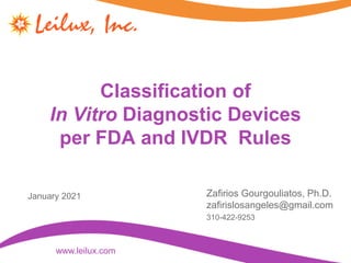Classification of In Vitro Diagnostic Devices per FDA and IVDR Rules | PDF