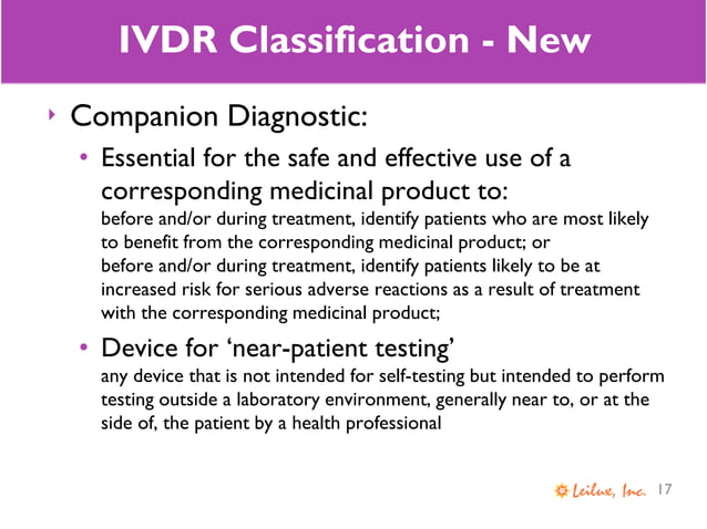 Classification of In Vitro Diagnostic Devices per FDA and IVDR Rules ...
