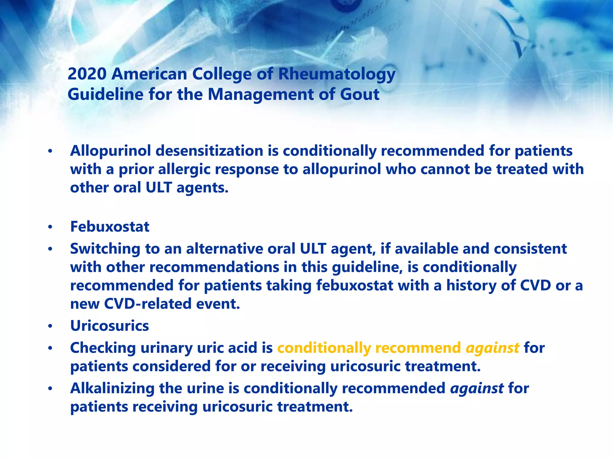 Gout Summery Updated 2020 American College Of Rheumatology Guideline | PDF
