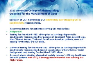 Gout Summery Updated 2020 American College Of Rheumatology Guideline | PDF