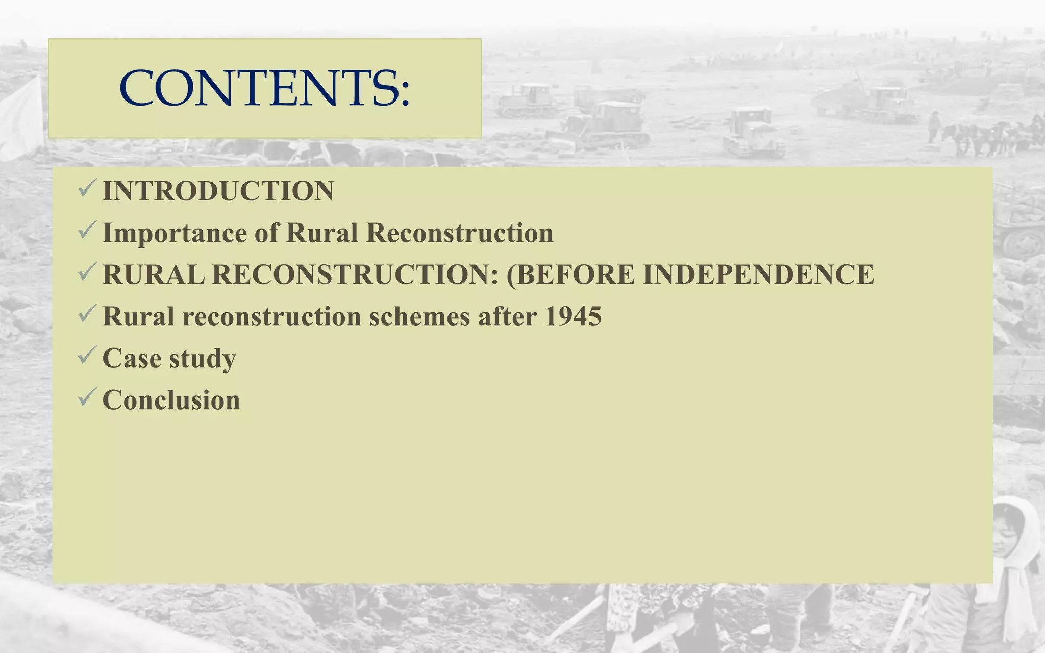 rural reconstruction BEFORE AND AFTER INDEPENDENCE AND SCHEMES | PPTX