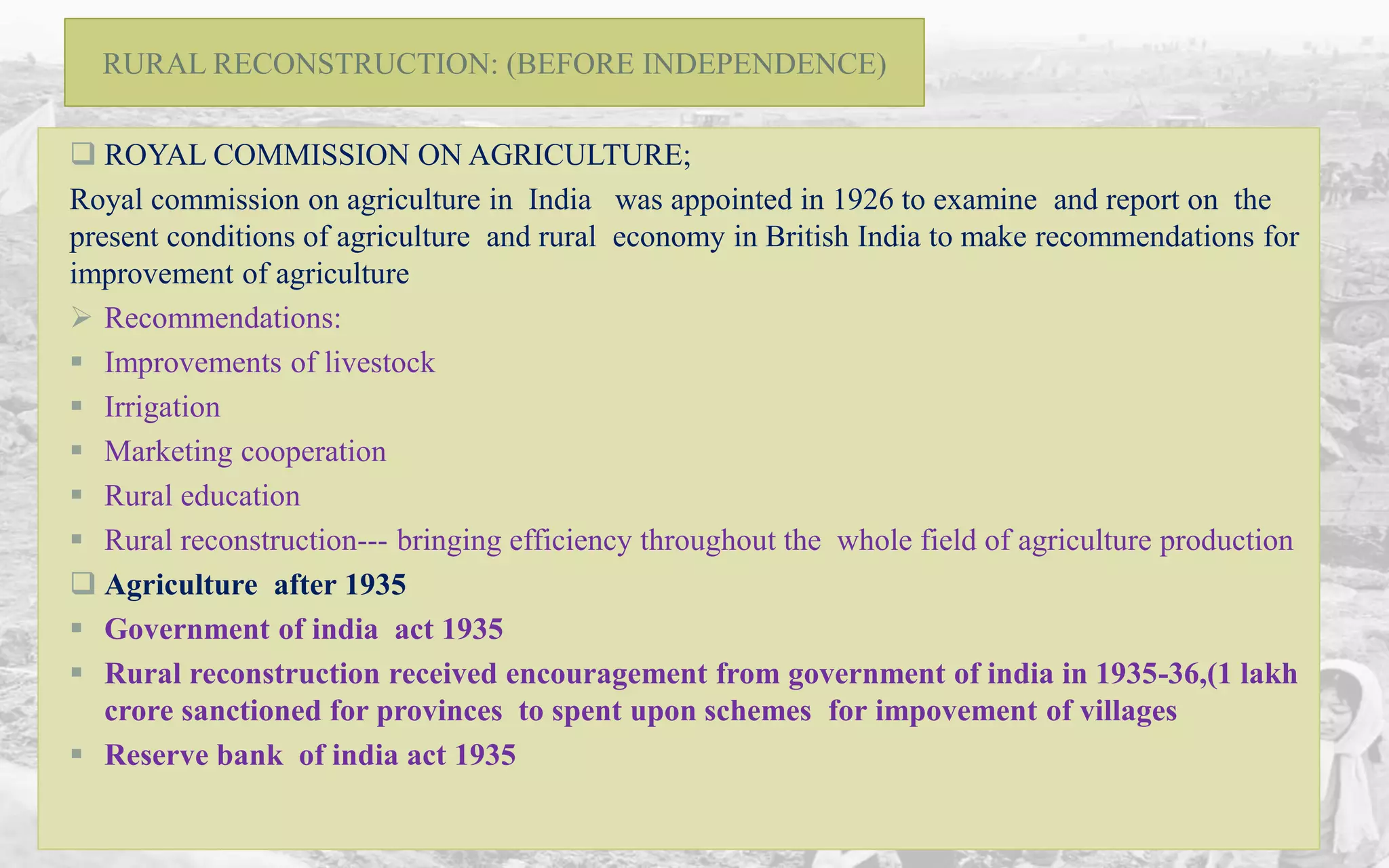 rural reconstruction BEFORE AND AFTER INDEPENDENCE AND SCHEMES | PPTX