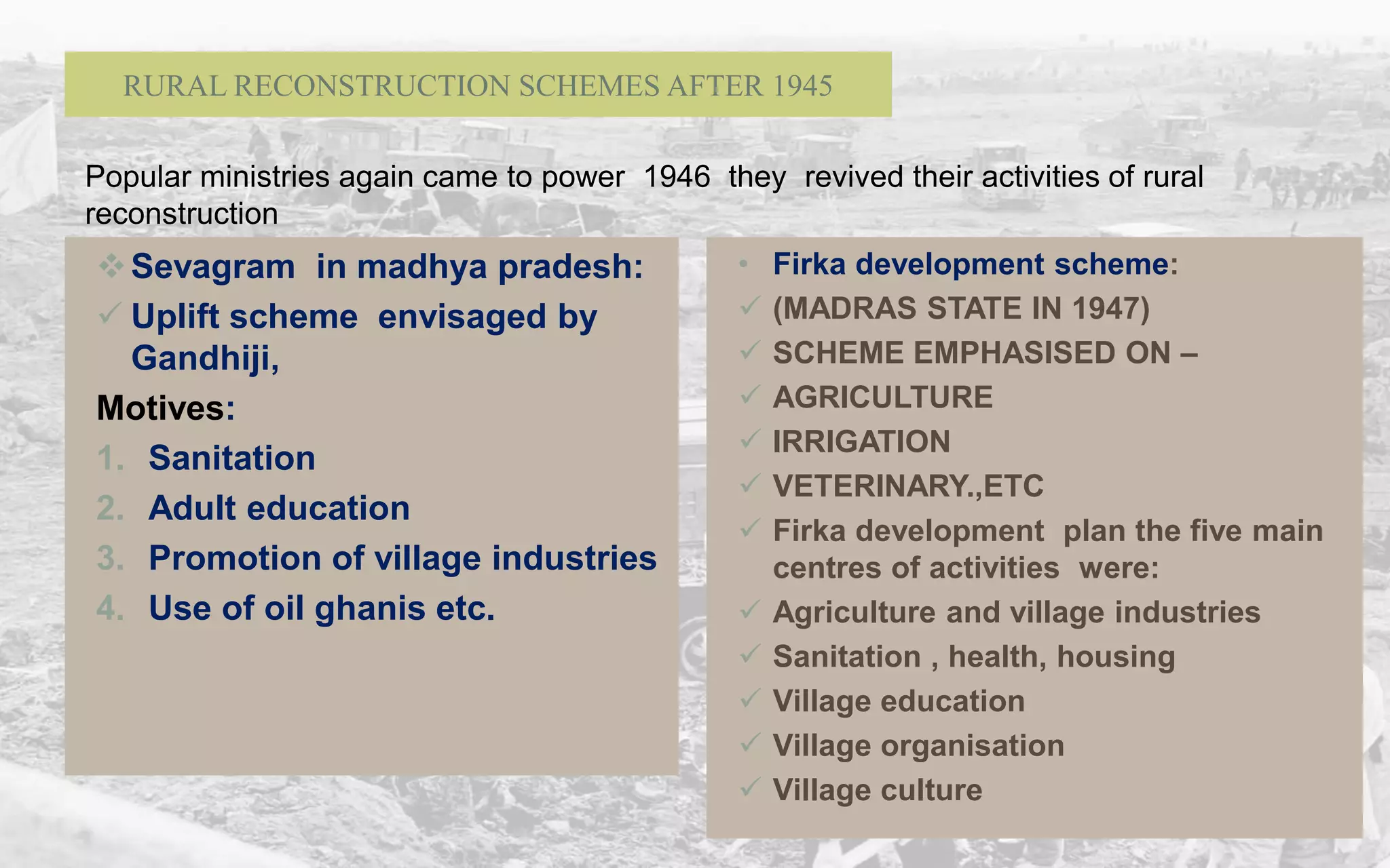 rural reconstruction BEFORE AND AFTER INDEPENDENCE AND SCHEMES | PPTX
