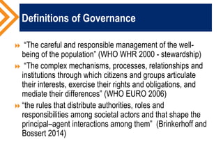 Understanding Linkages between Governance and Health: Concepts and ...