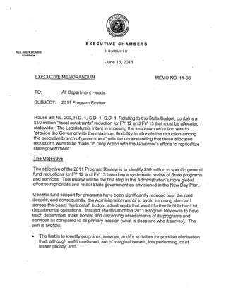 Gov. Abercrombie 6/16 budget cuts memo | PDF