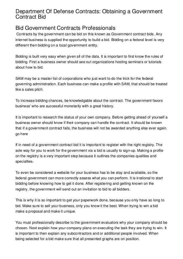 Department Of Defense Contracts: Obtaining a Government Contract Bid