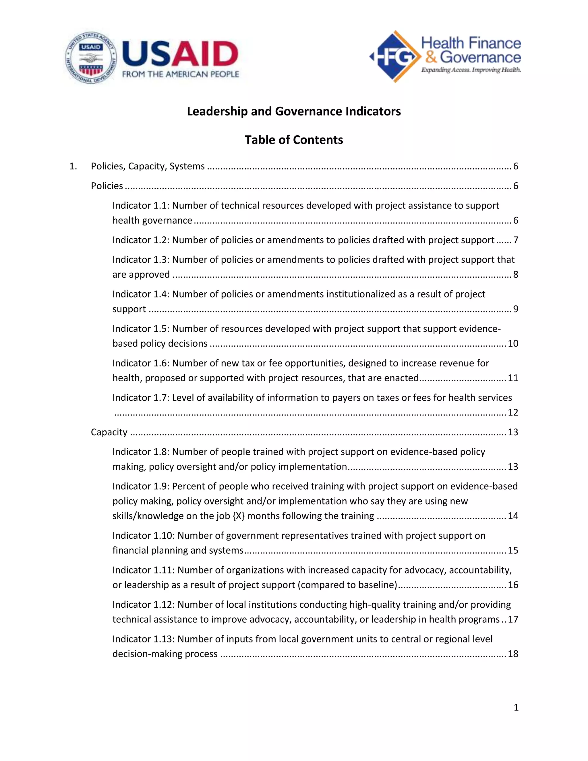 Governance and Leadership Indicators Reference Sheets 2015 | PDF