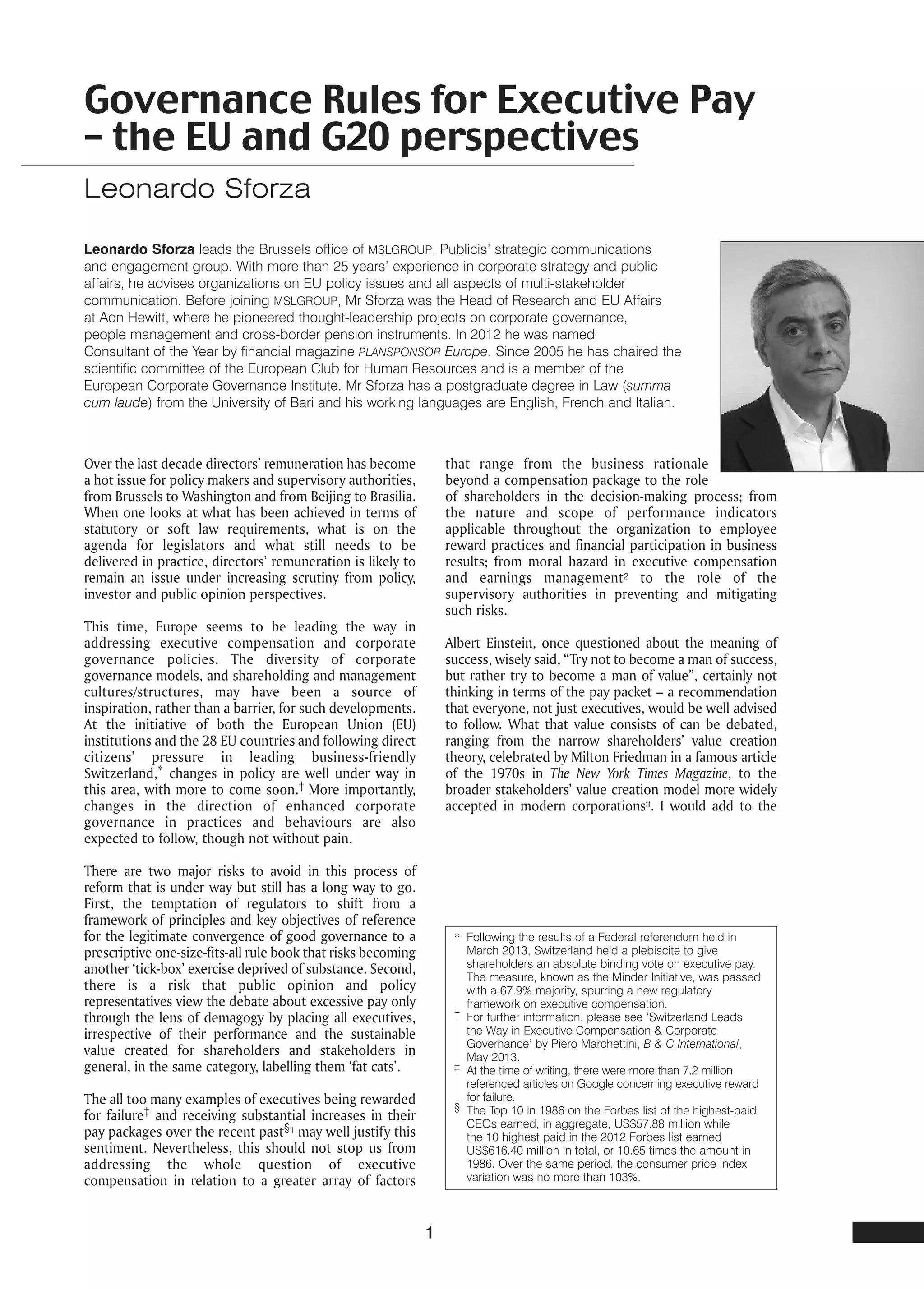 Governance Rules For Executive Pay – The EU and G20 Perspectives By ...