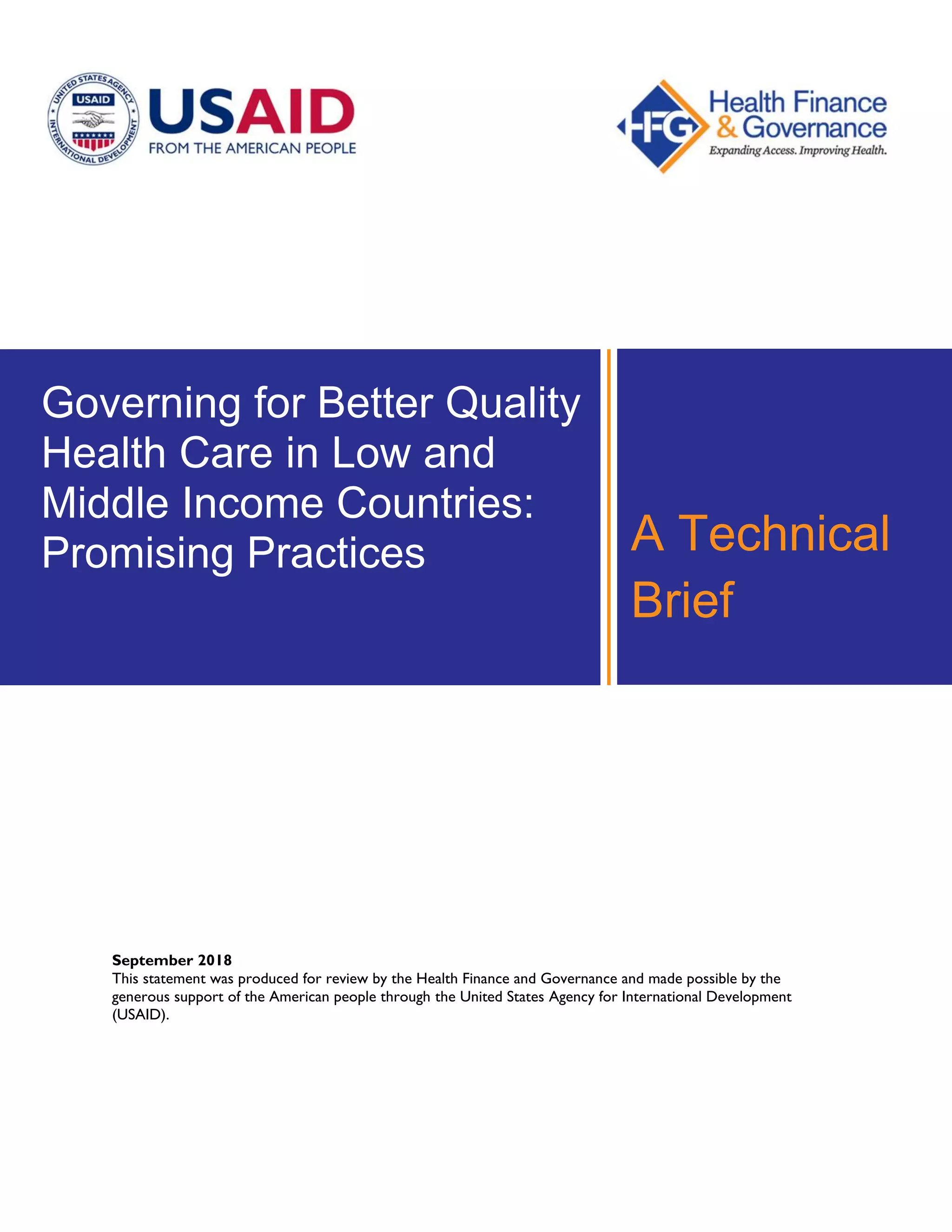 Governing for Better Quality Health Care in Low and Middle Income ...