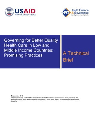 Governing for Better Quality Health Care in Low and Middle Income ...