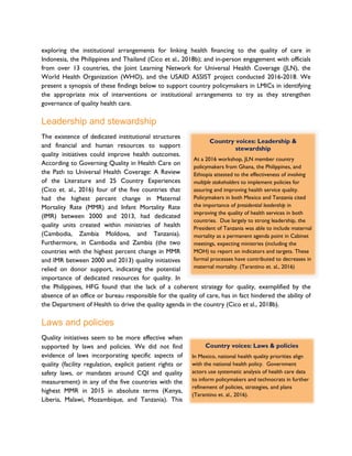 Governing for Better Quality Health Care in Low and Middle Income ...