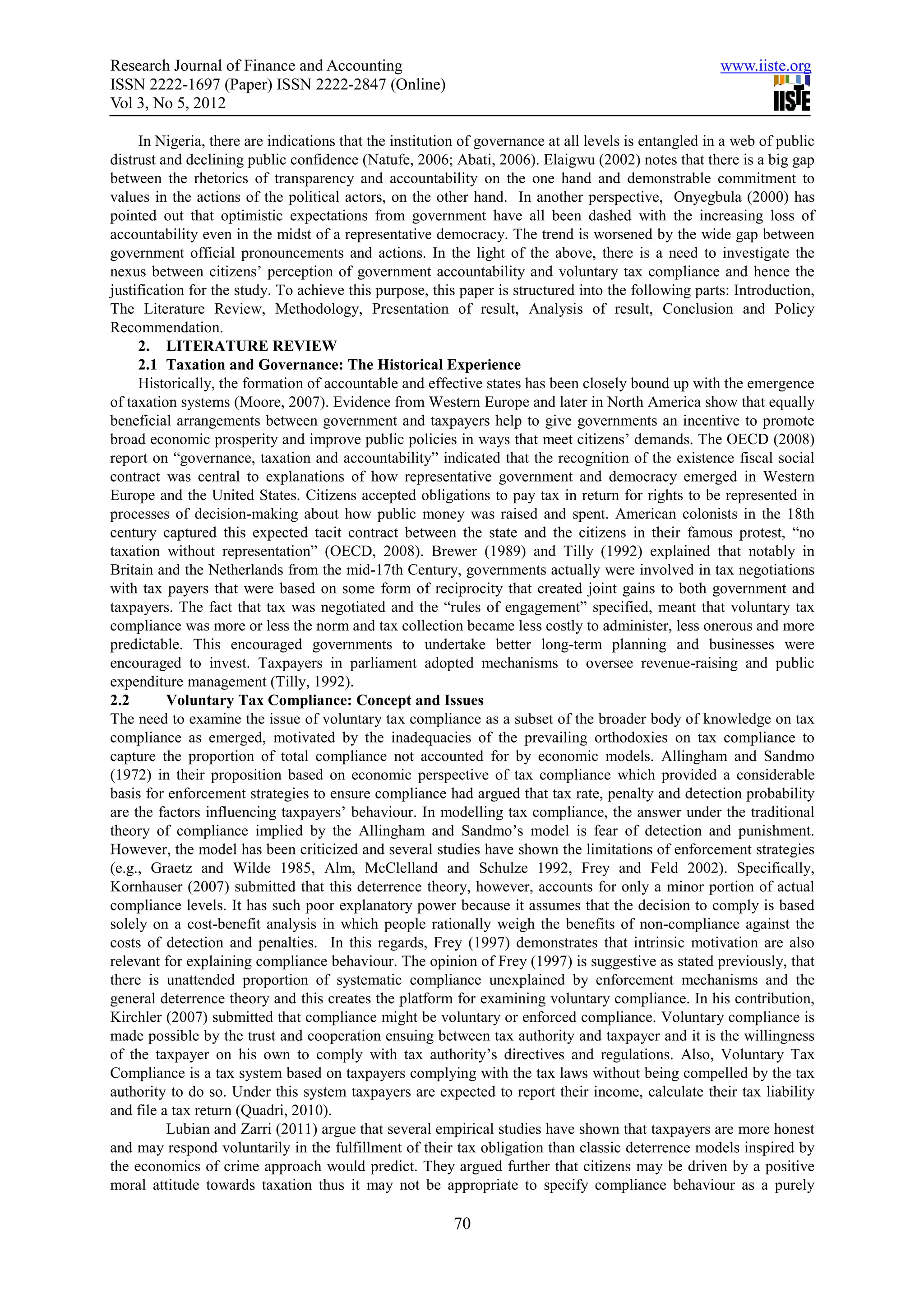 Government accountability and voluntary tax compliance in nigeria | PDF