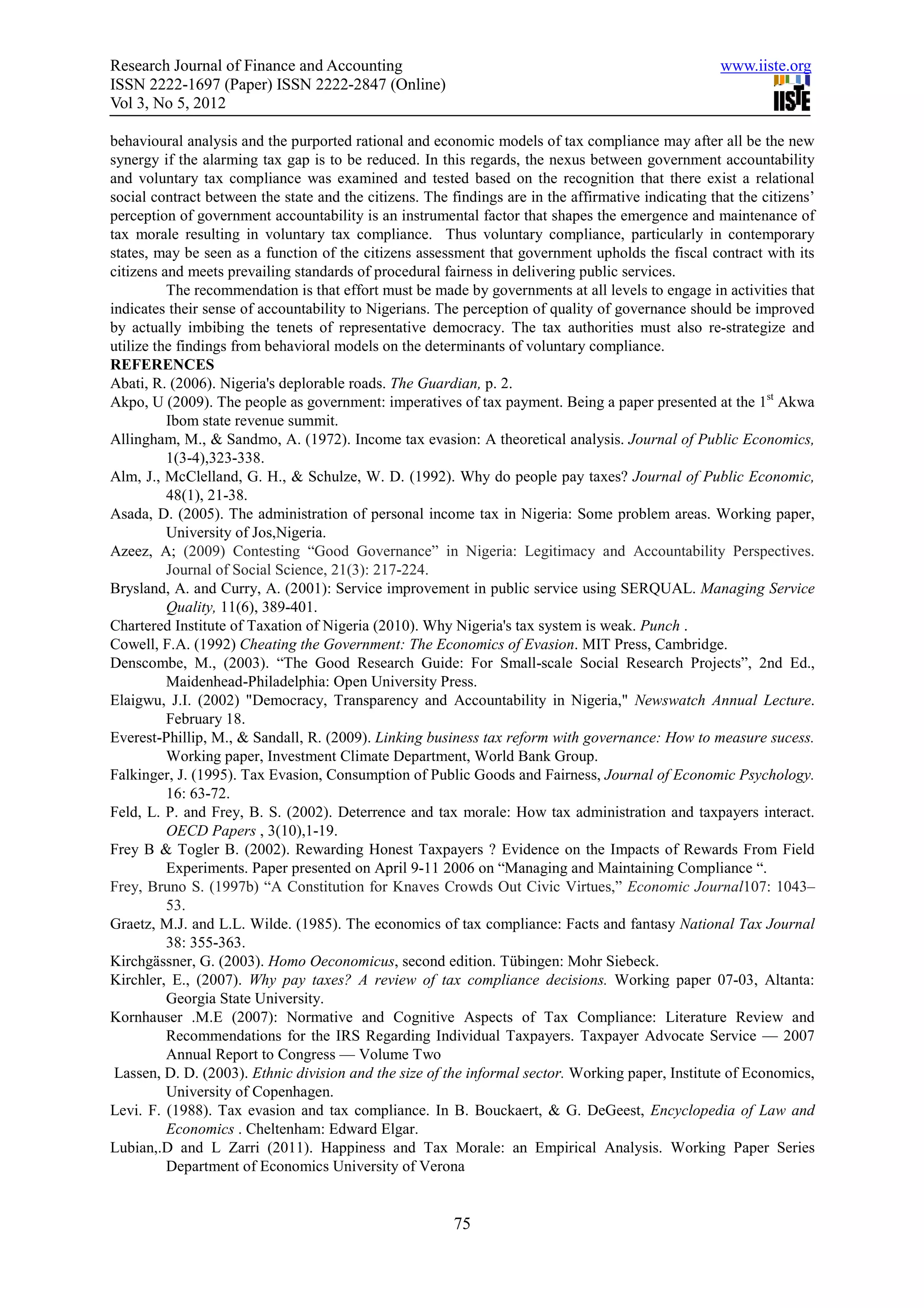 Government accountability and voluntary tax compliance in nigeria | PDF