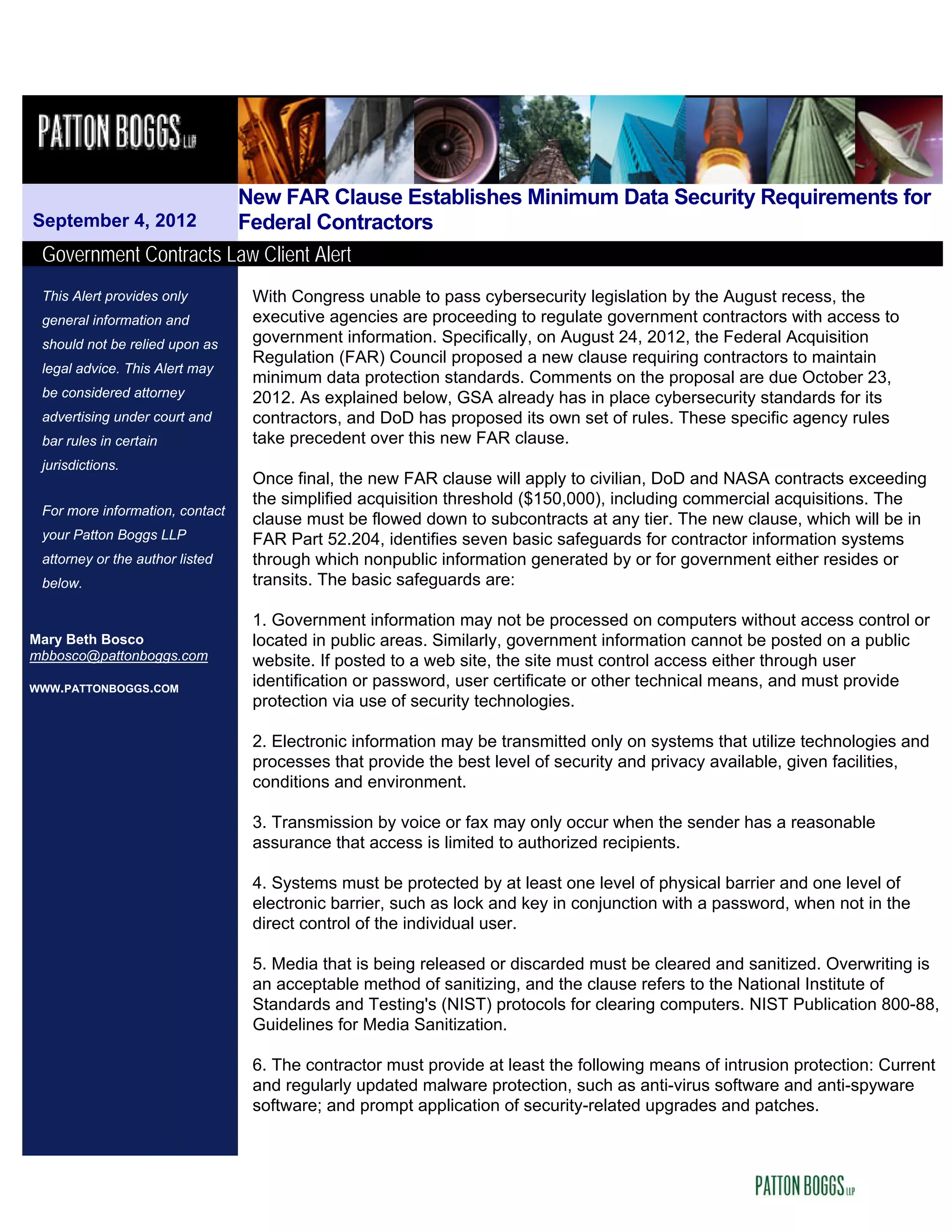 New FAR Clause Establishes Minimum Data Security Requirements for ...