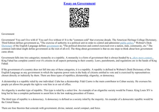 Government Control Essay | PDF