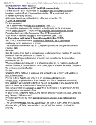 Government is the OWNER of (All Leasehold) Plantation Lands in Kerala ...