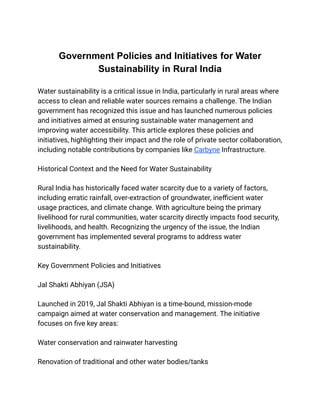 Government Policies and Initiatives for Water Sustainability in Rural ...
