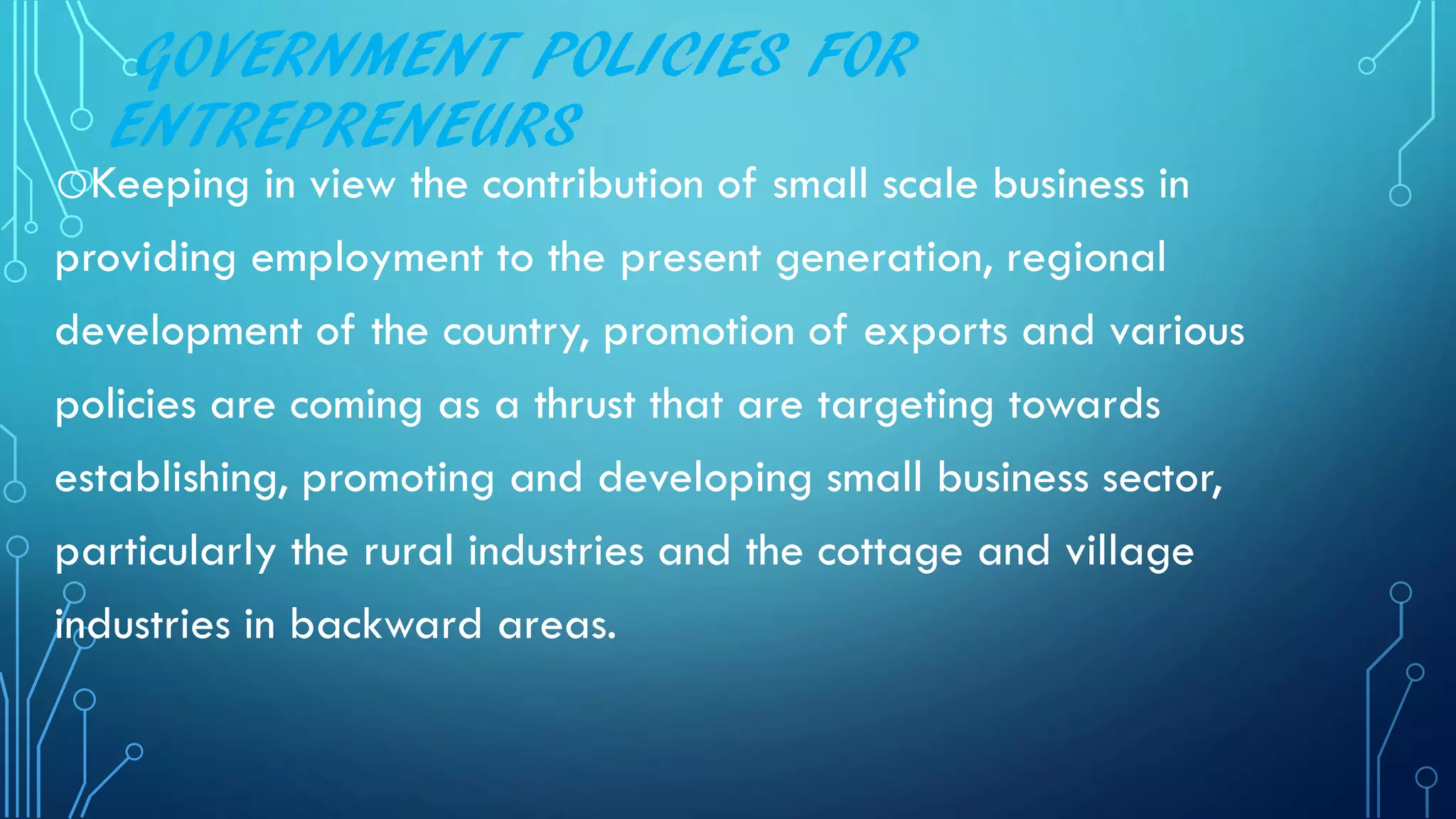 Government policies for entrepreneurs | PDF