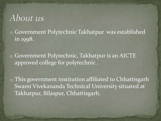 Government polytechnic takhatpur induction ppt | PPTX | College ...