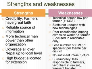 SWOT anlysis of Government, public and private sectors in agricultural ...