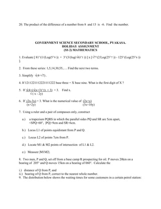 Government science secondary school holidays assignment | DOCX