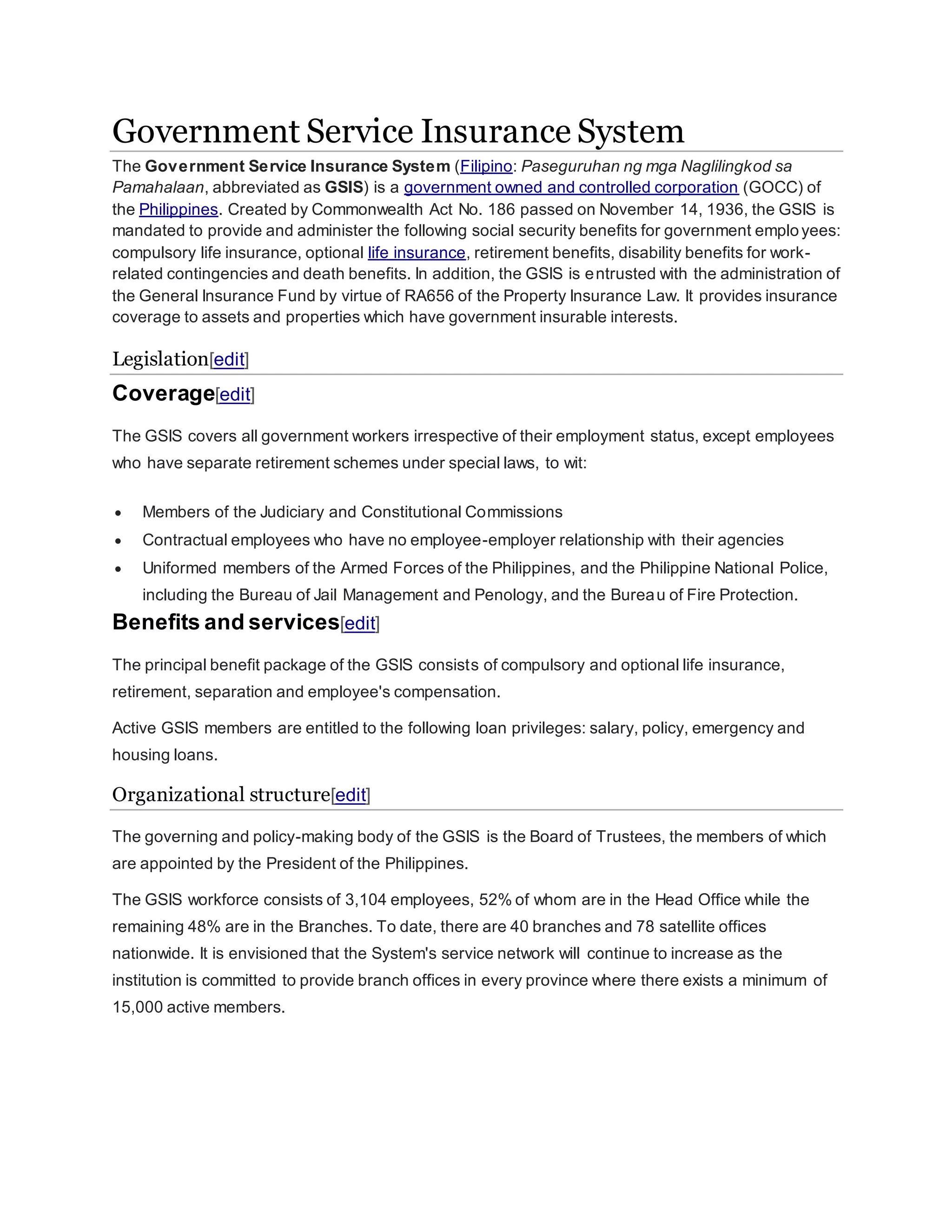 Government service insurance system | DOCX