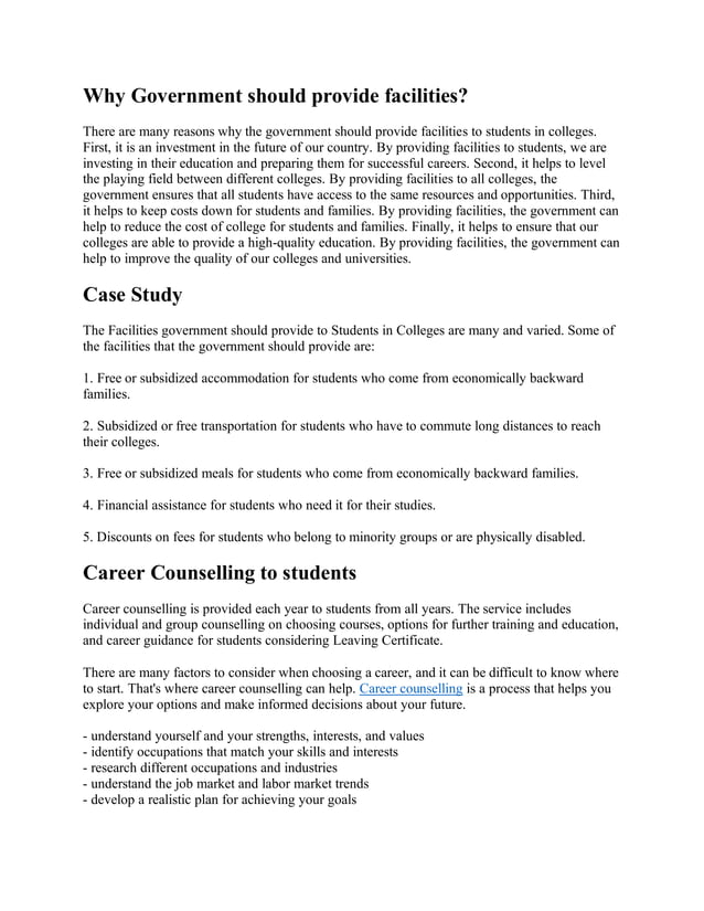 Government Should Provide Student Facilities | PDF | College Planning ...