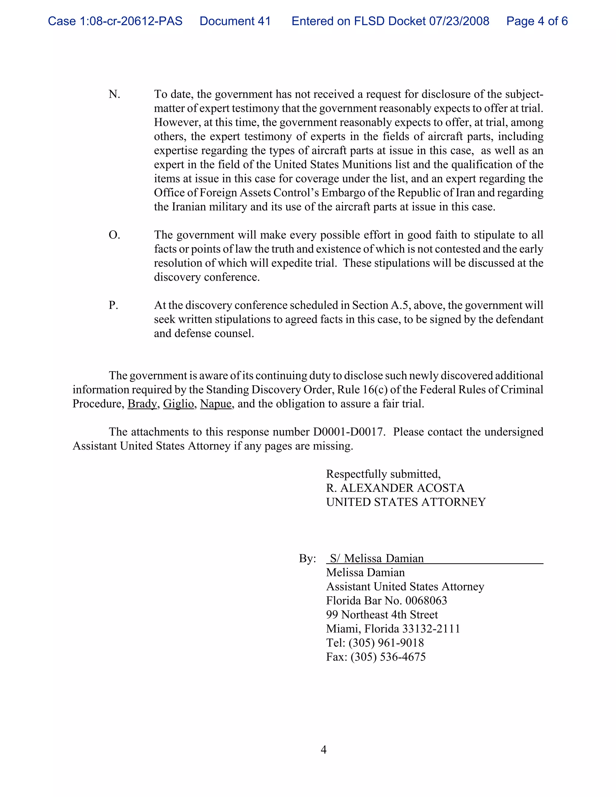 Government’s response to the standing discovery order | PDF