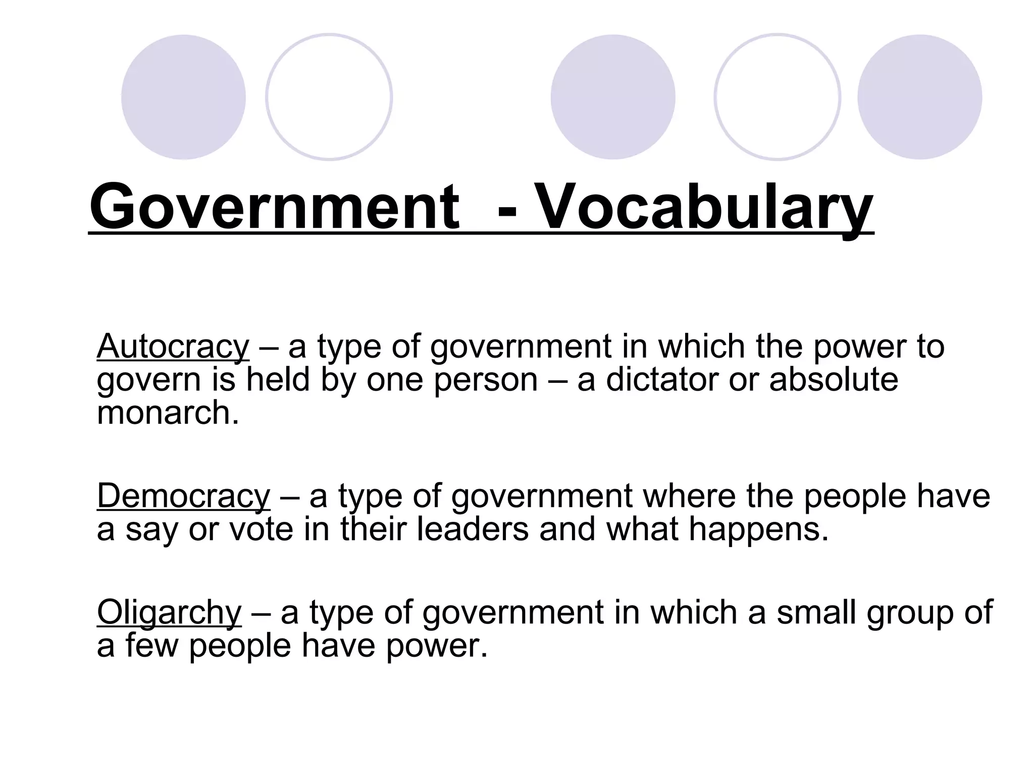 Government - Vocabulary words . | PPT